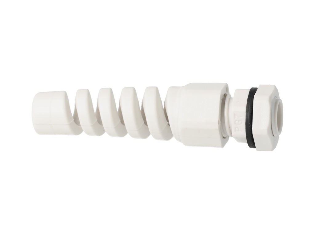 CGF-PG7 – CONECTOR GLAND.GRIS C/ESPIRAL PG7 6MM (1, /4) POLIAMIDA INCLUYE TUERCA Y SELLO,BARRENO ...